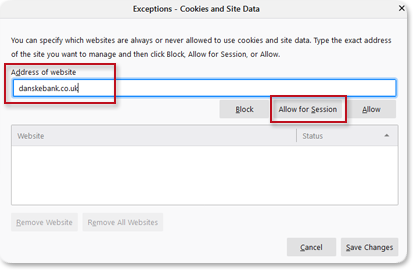How to allow the use of session cookies in a browser